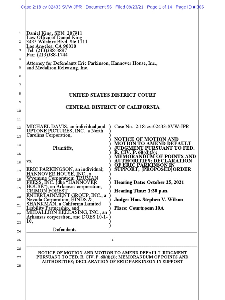 Upton Motion To Amend Judgement | PDF | Defamation | Default Judgment