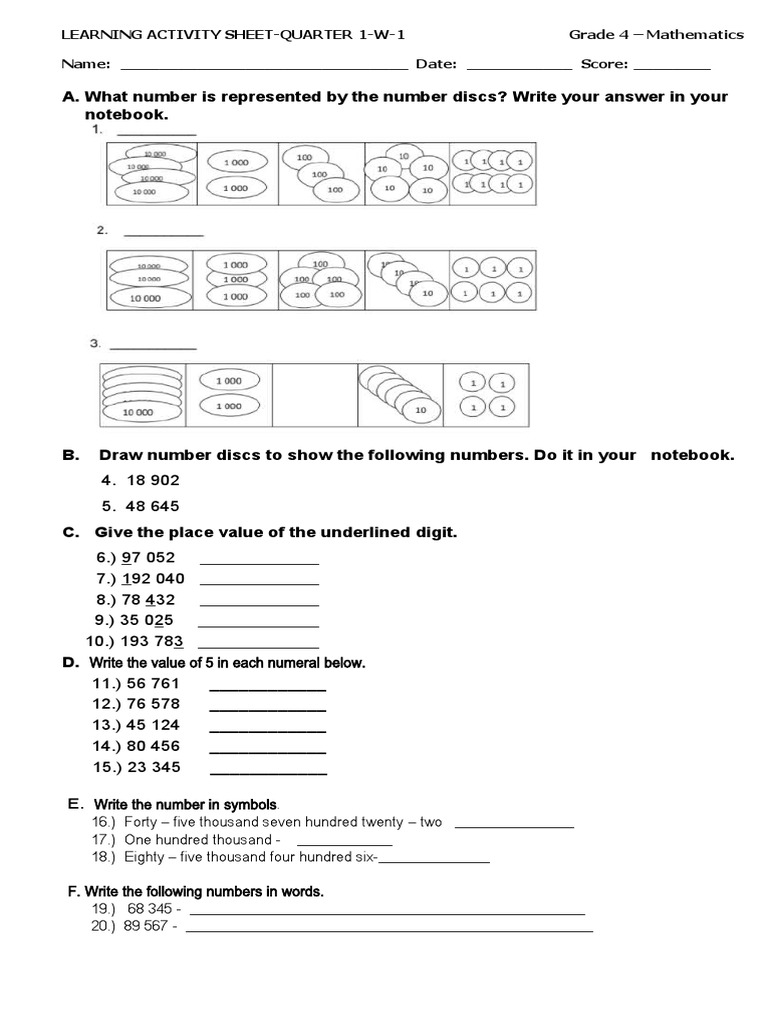 Grade 4 Math Activity Sheet Q1 W1 | PDF | Computers | Art
