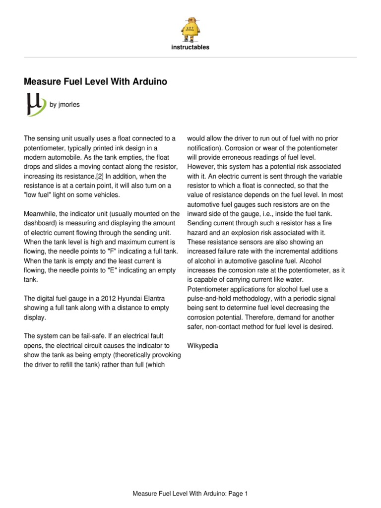 Measure Fuel Level With Arduino: Instructables | PDF | Electrical ...