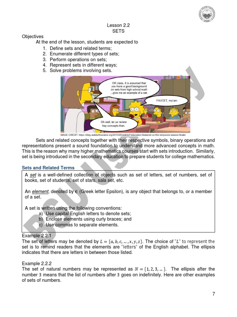 MATH21 Lesson 2.2 | PDF | Set (Mathematics) | Mathematics