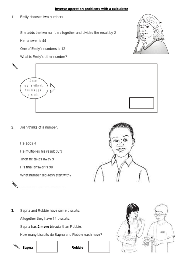 Inverse Operation Problems With A Calculator: Show Your - You May Get A ...