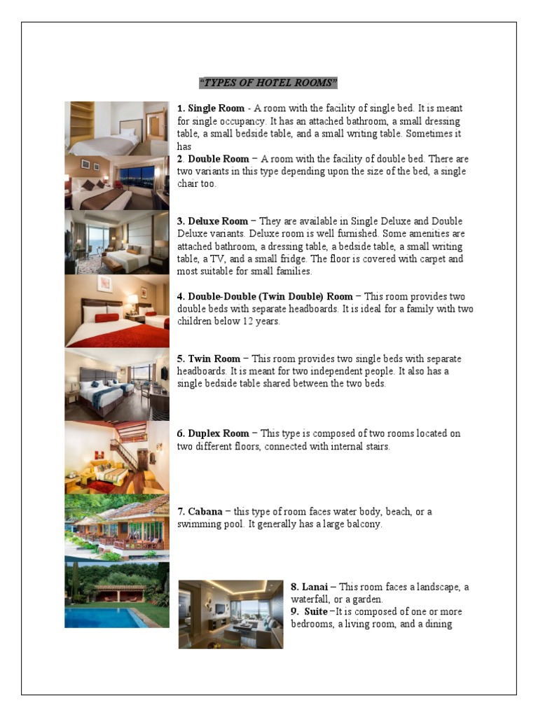 Types of Hotel Rooms H.E | PDF | Room | Bedroom