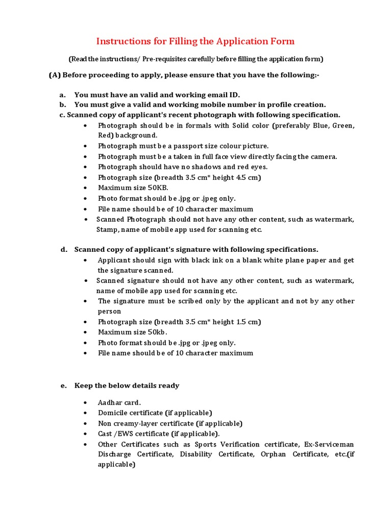 Application Form Filling Instructions | PDF | Photograph