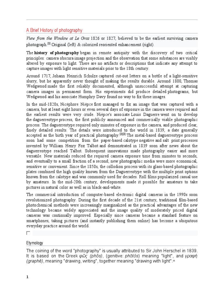 A Brief History of Photography | PDF | Imaging | Optics