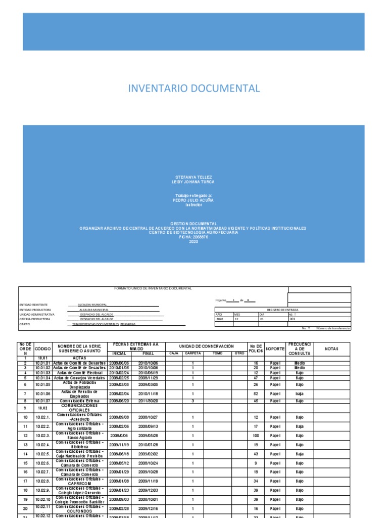 Formato de Inventario Documental Diligenciado | PDF | Economias | Gobierno