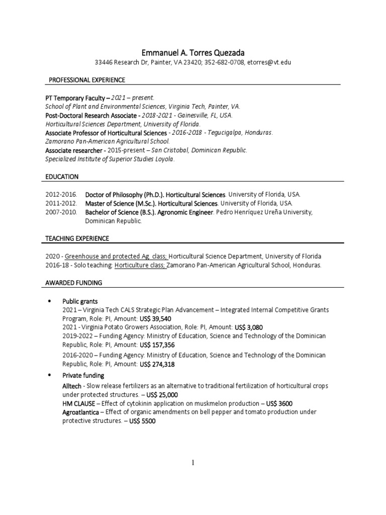 Emmanuel Torres CV. | Download Free PDF | Botany | Agronomy