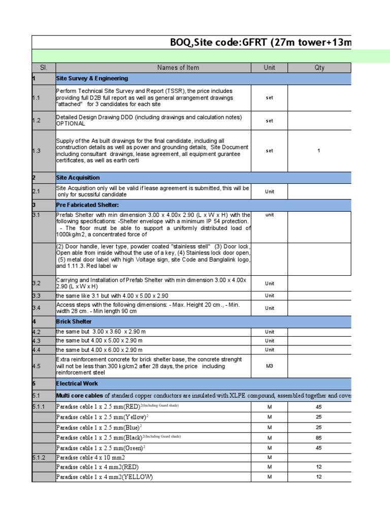 Formet GF - RT 27 M Tower Boq. (G.F) | PDF | Deep Foundation | Screw