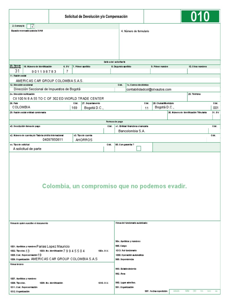 Formato 010 Solicitud de Devolución - Retefuente - Firma | PDF