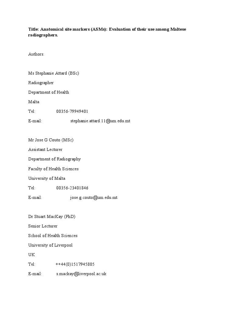 Use of Anatomical Side Marker | PDF | Radiography | Radiology