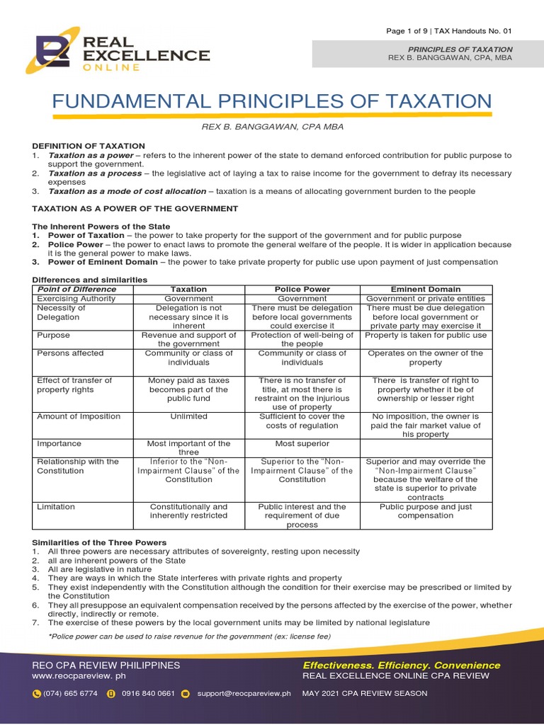 TAX 01 Fundamental Principles of Taxation | PDF | Taxes | Double Taxation