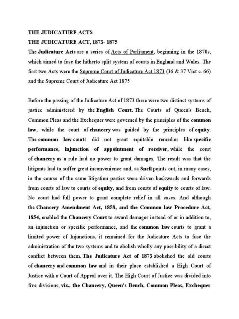 The Judicature Acts | PDF | Equity (Law) | Common Law