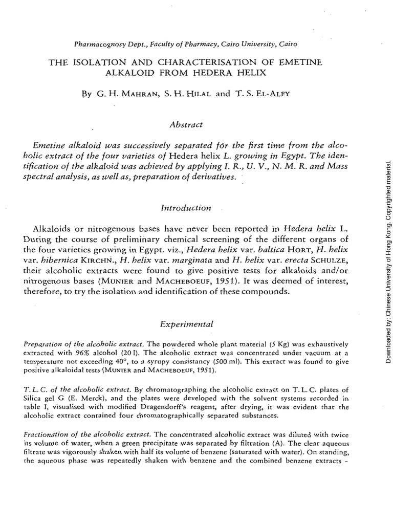 4.tp-Emetin Ankaloid - The Isolation and Characterisation of Emetine ...
