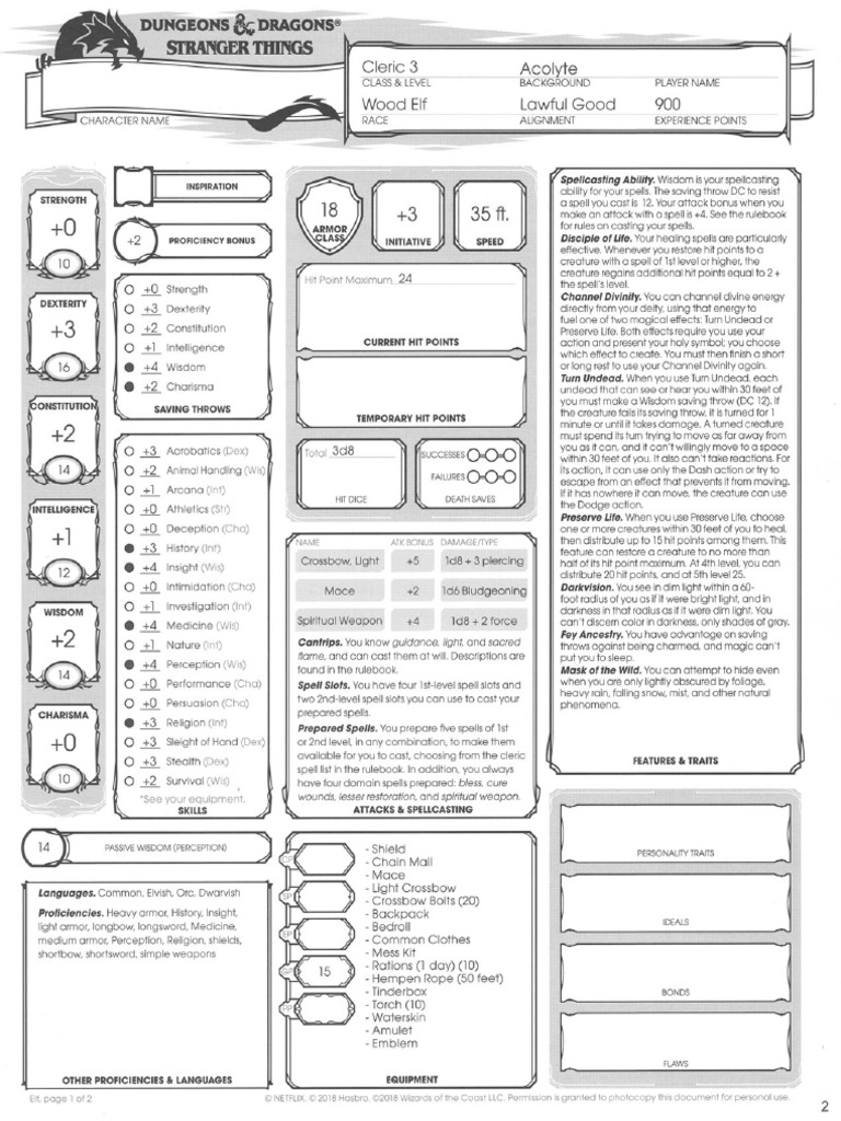 Character Sheet - Wood Elf | PDF