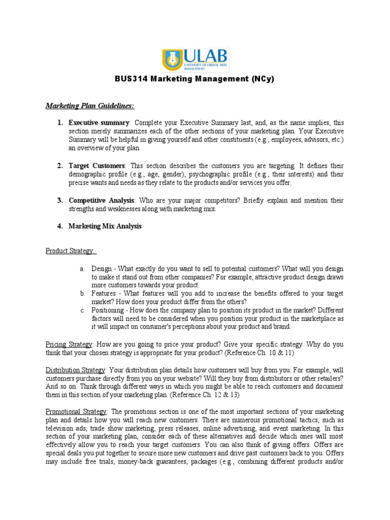 Marketing Plan Guidelines:: Bus314 Marketing Management (Ncy) | PDF ...