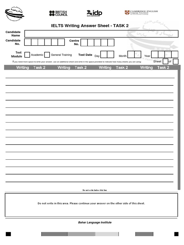 Answer Sheet Writing Task 2 | PDF