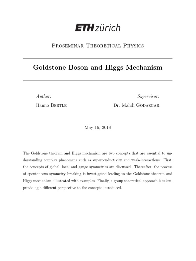 Goldstone Boson and Higgs Mechanism: Proseminar Theoretical Physics ...