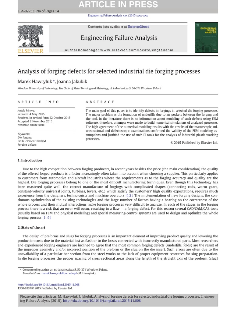 Analysis of Forging Defects For Selected Industrial Die Forging ...
