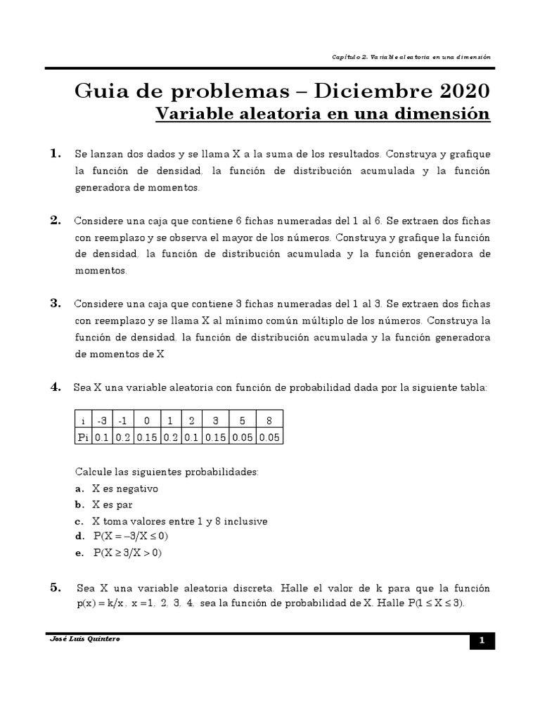 Guia Tema 2. Variables Aleatorias | PDF | Variable aleatoria | Función de densidad de probabilidad