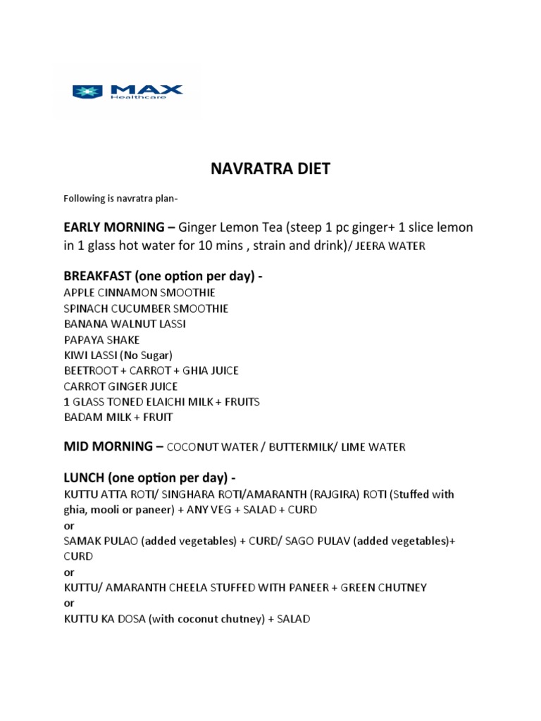 Navratra Diet Chart | PDF