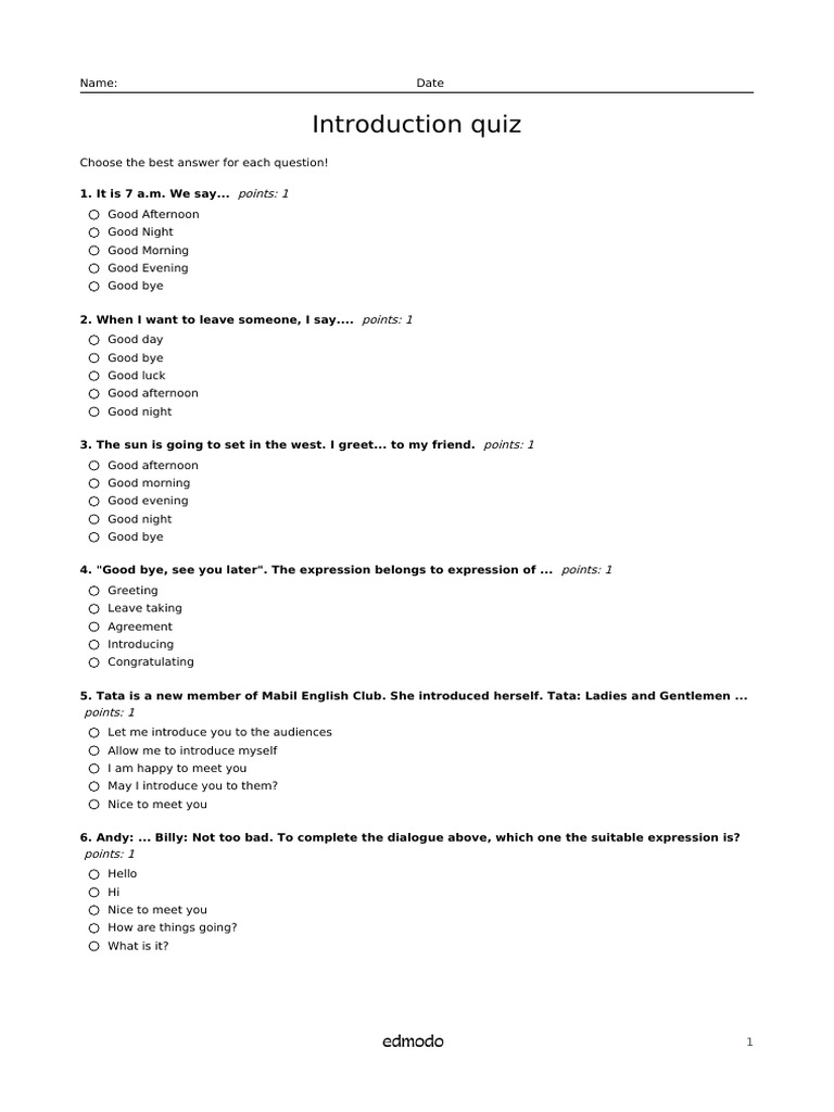 Introduction Quiz | PDF