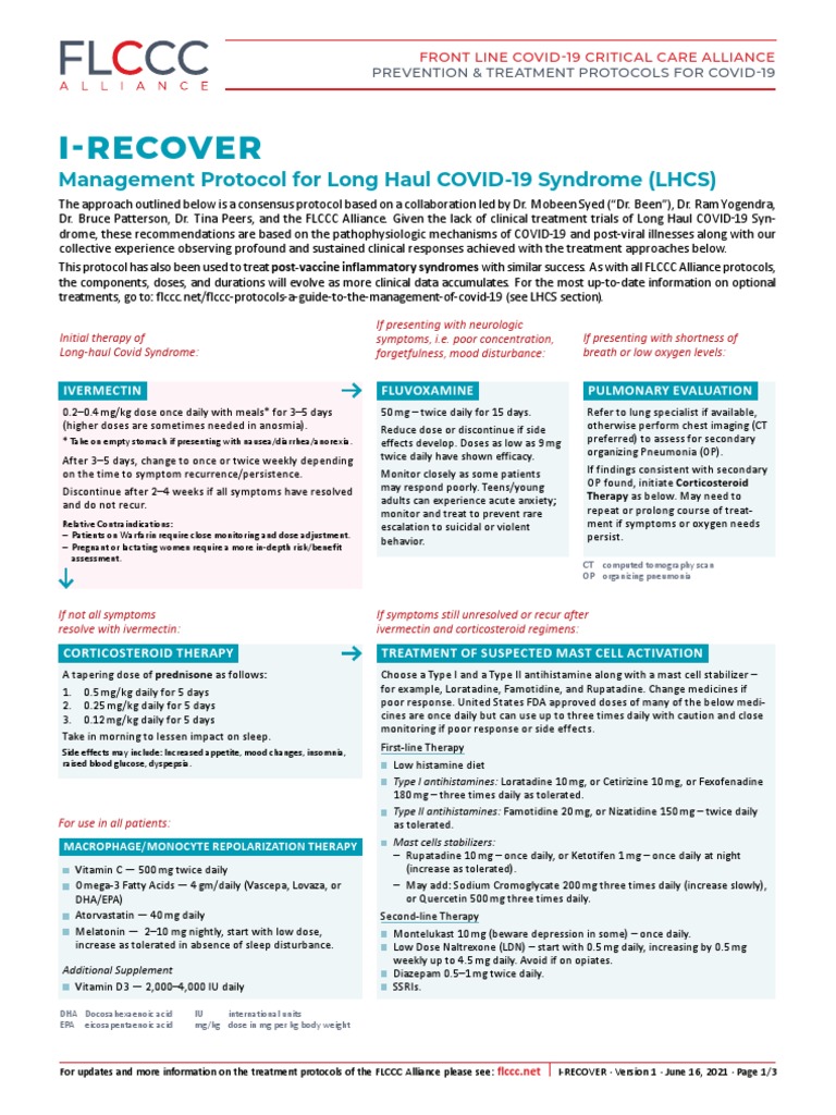 FLCCC Alliance's I RECOVER Management Protocol For Long Haul COVID 19 ...