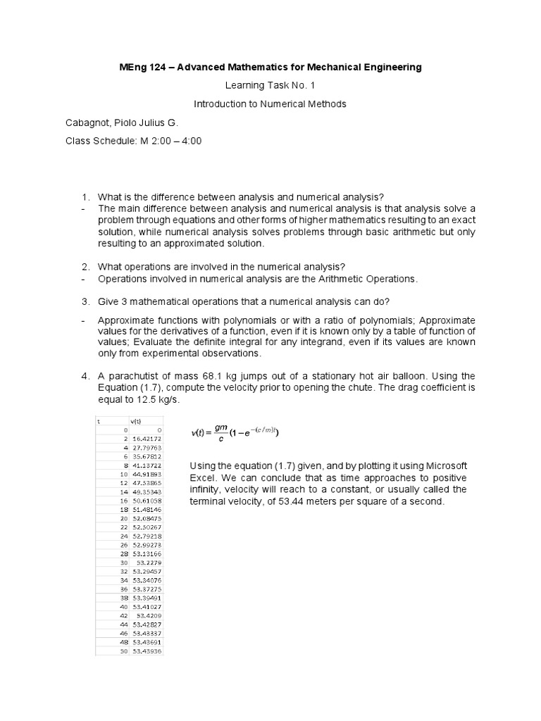 Learning Task No. 1 | PDF | Numerical Analysis | Equations