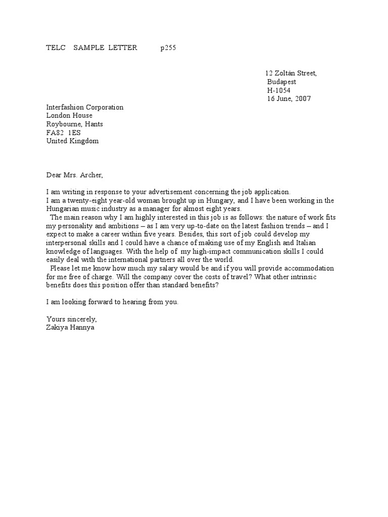 TELC SAMPLE LETTER p255 | PDF