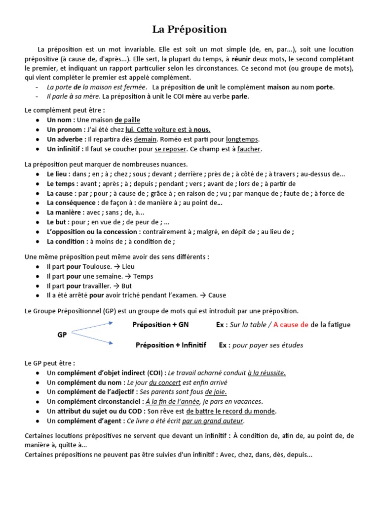 La Préposition Et La Conjonction | Descargar gratis PDF | Adposition ...