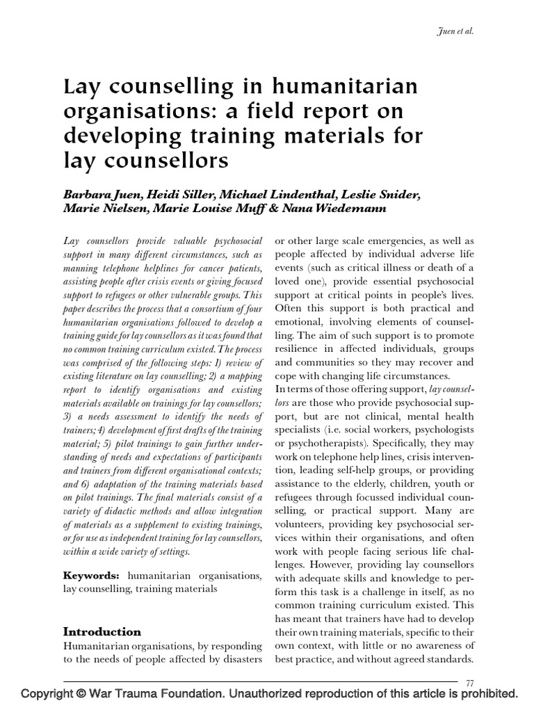 Lay Counselling in Humanitarian Organisations A.7 | PDF | Psychological ...