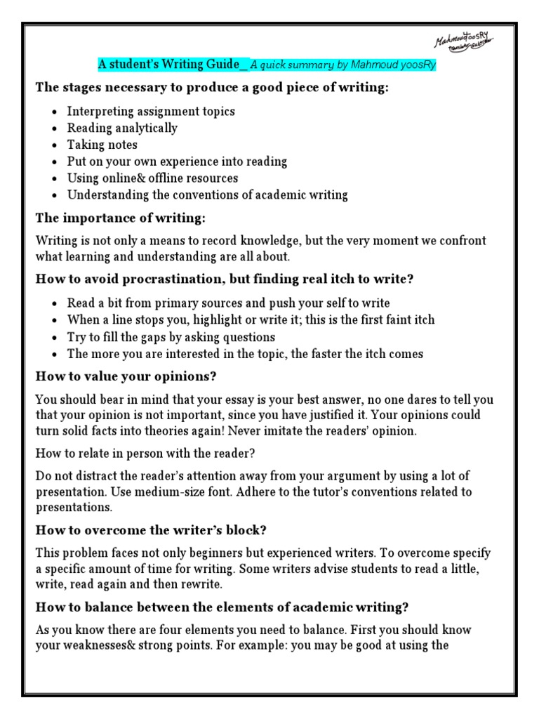 A Student's Writing Guide | PDF | Essays | Question