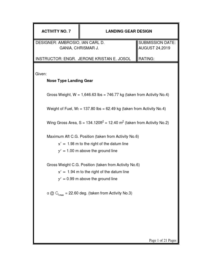 Design of a Tricycle Nose Landing Gear for a Light Aircraft | PDF ...
