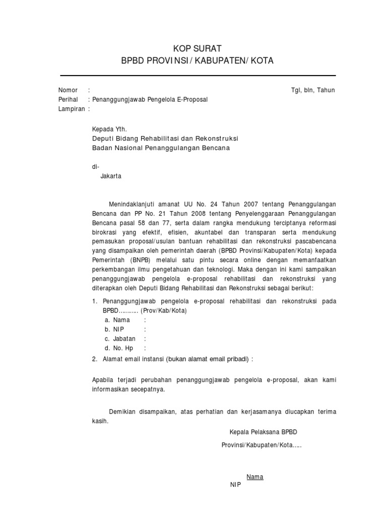 Penanggungjawab E-Proposal BPBD | PDF