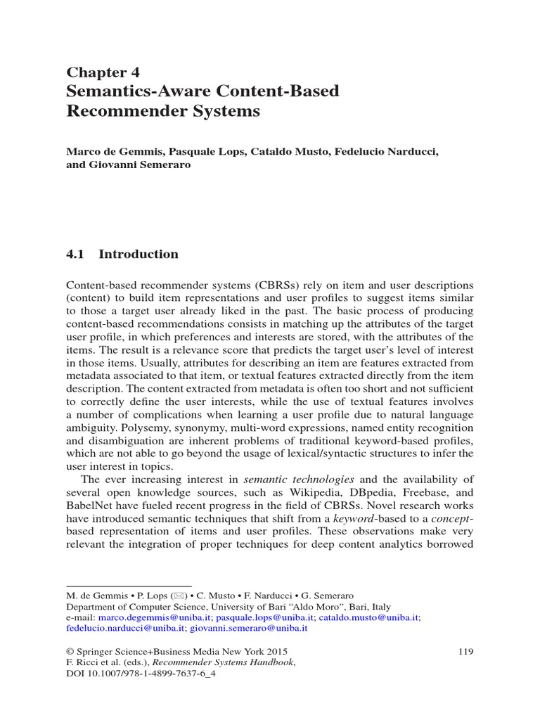 Semantics-Aware Content-Based Recommender Systems | PDF | Statistical Classification | Cognitive ...
