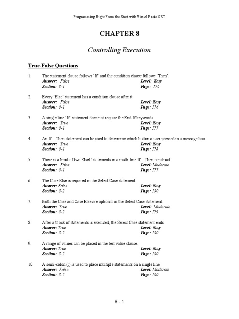 Controlling Execution: True-False Questions | Download Free PDF | Control Flow | Programming ...