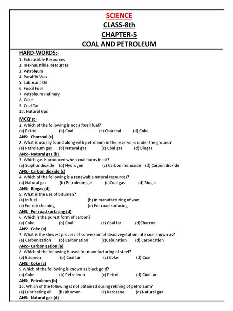 CLASS-8th Chapter-5 Coal and Petroleum: Science | PDF | Petroleum | Fuels