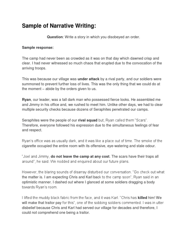 Sample of Narrative Writing:: Question: Write A Story in Which You ...