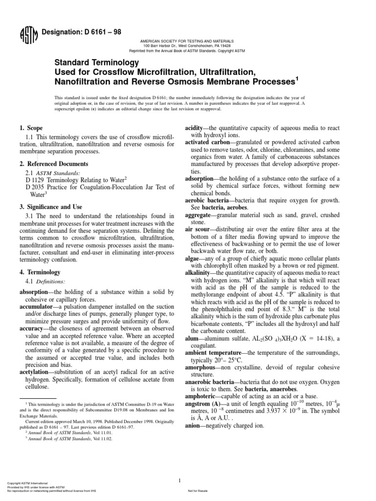 Astm D6161 - 1998 | PDF | Membrane | Water Purification