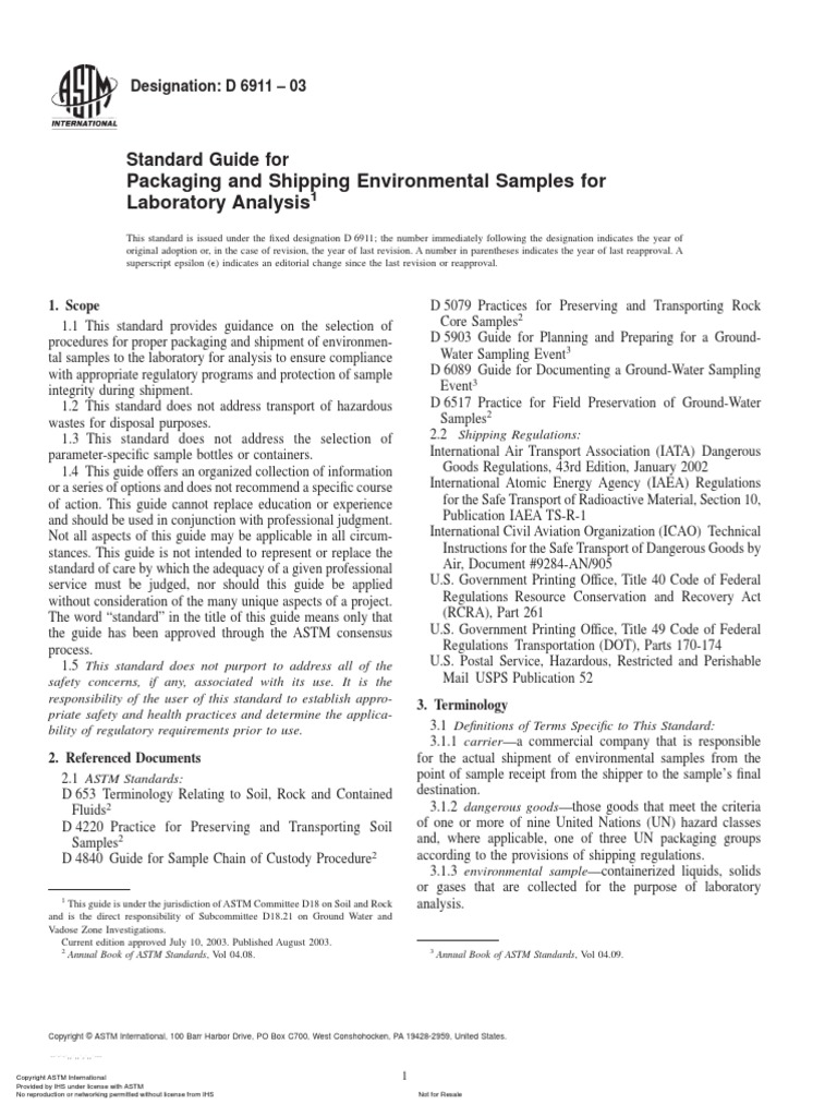 Astm D6911 - 2003 | PDF | Dangerous Goods | Packaging And Labeling