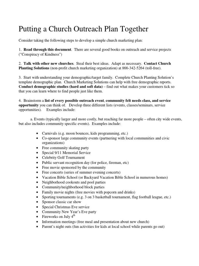 Church Outreach Plan Development Guide | PDF | Community | Marketing