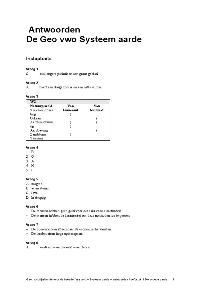 Shortcut To Aarde Antw H1 | PDF