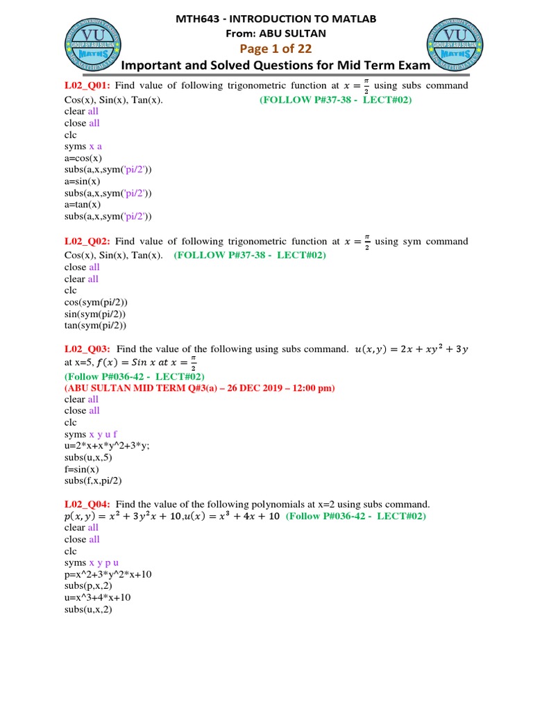 Mth643 Solved Questions Lec01-08 | PDF | Equations | Numerical Analysis