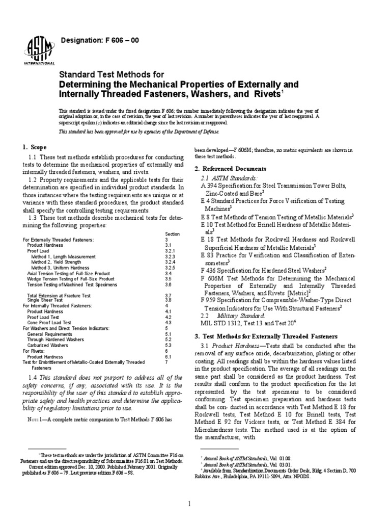 Astm F606 | PDF | Screw | Yield (Engineering)