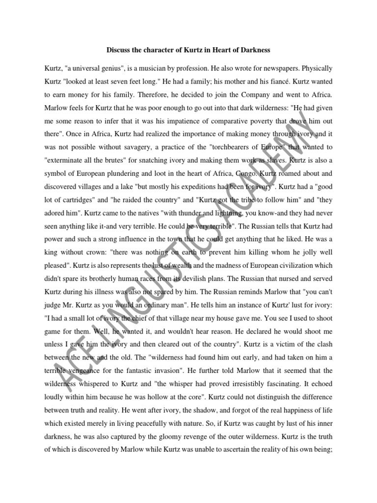 Character Analysis Heart of Darkness | PDF | Kurtz (Heart Of Darkness ...