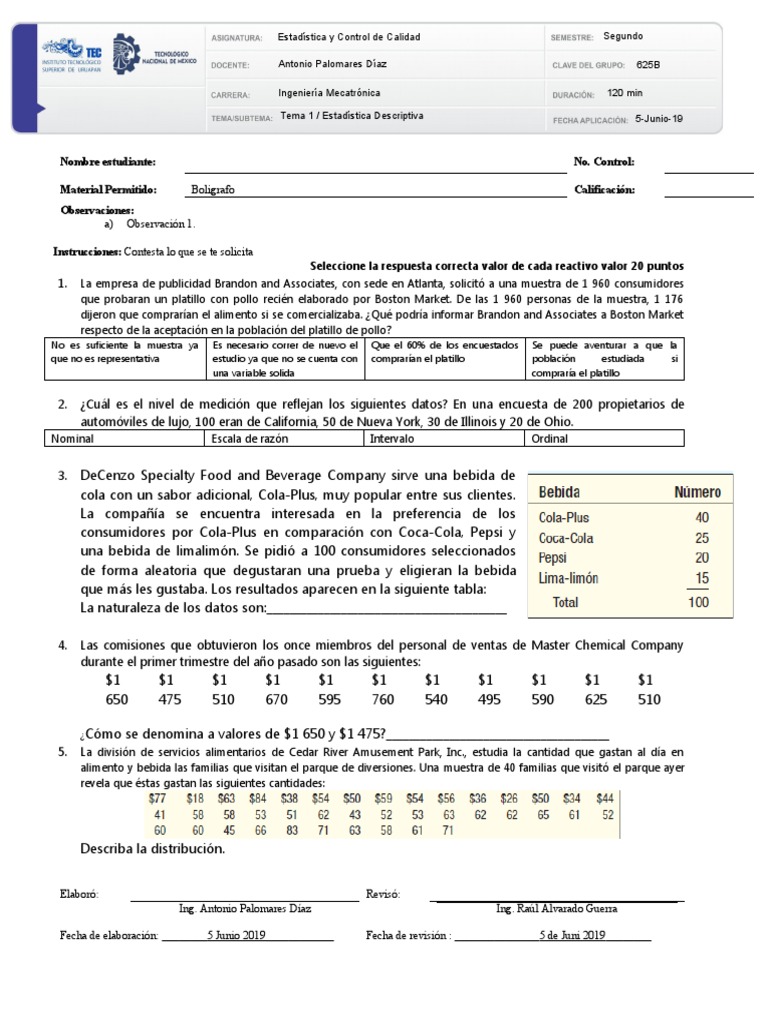 T1Segundas Cuestionario ECC | PDF | Estadísticas