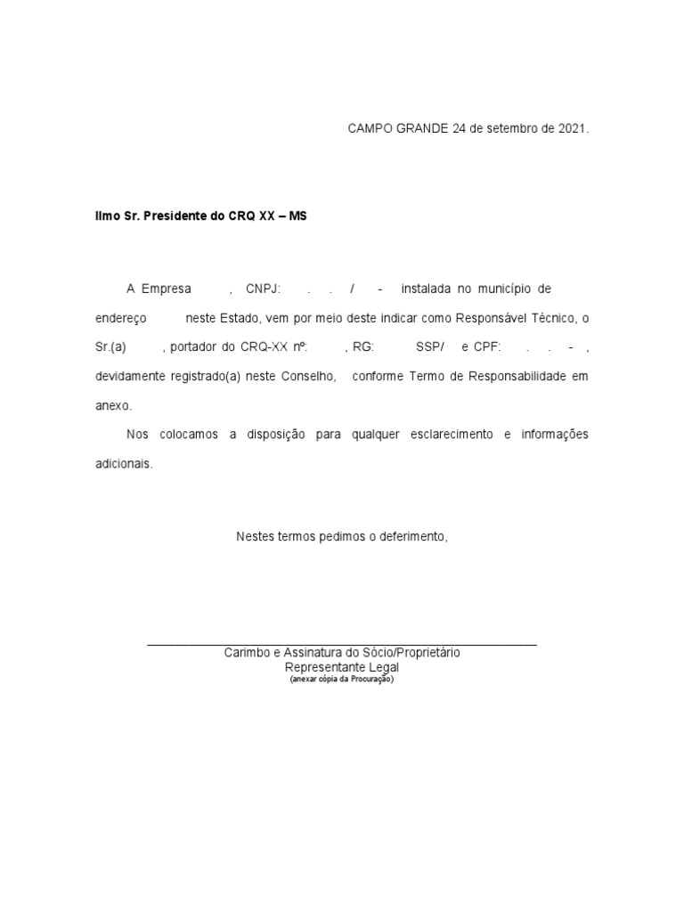 Indicação de Responsável Técnico para Empresa de Engenharia | PDF Indicação de Responsável Técnico para Empresa de Engenharia | PDF