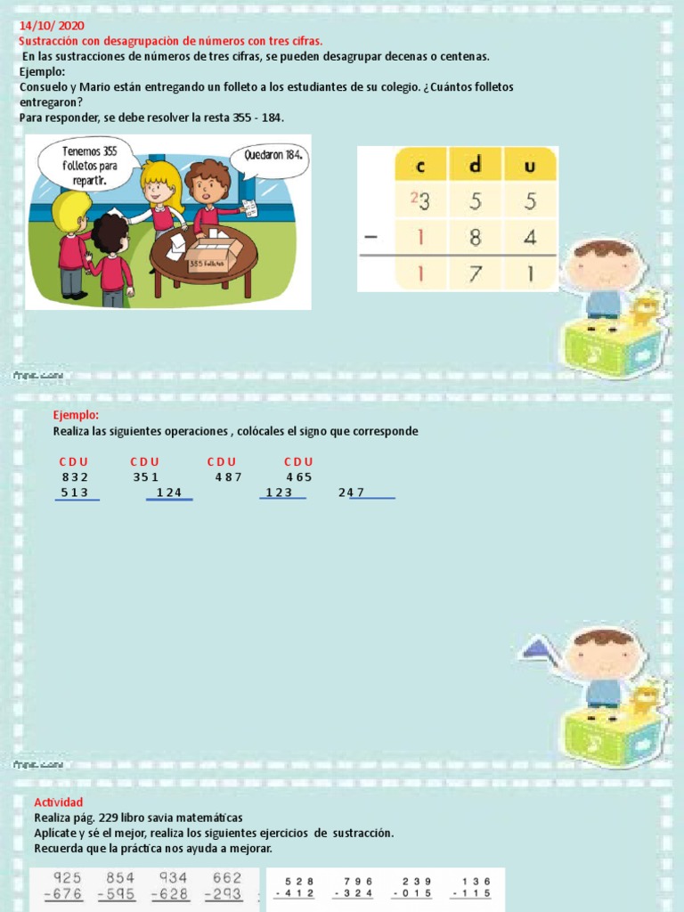 Hojas De Trabajo De Resta De Números De Tres Dígitos Plantilla De