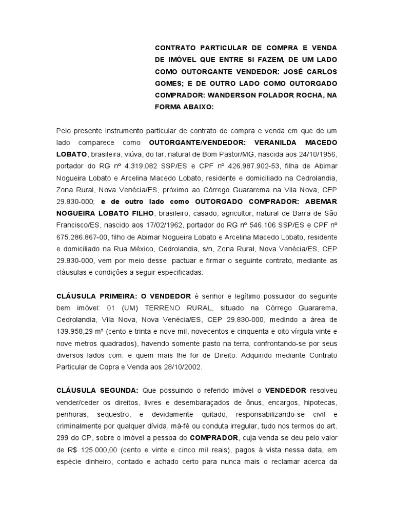 (MODELO) Contrato de Compra e Venda | PDF | Direito Civil (sistema ...