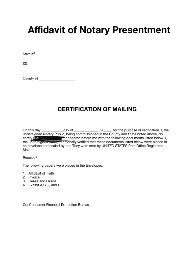 Affidavit of Notary Presentment | PDF | Notary Public | Public Law