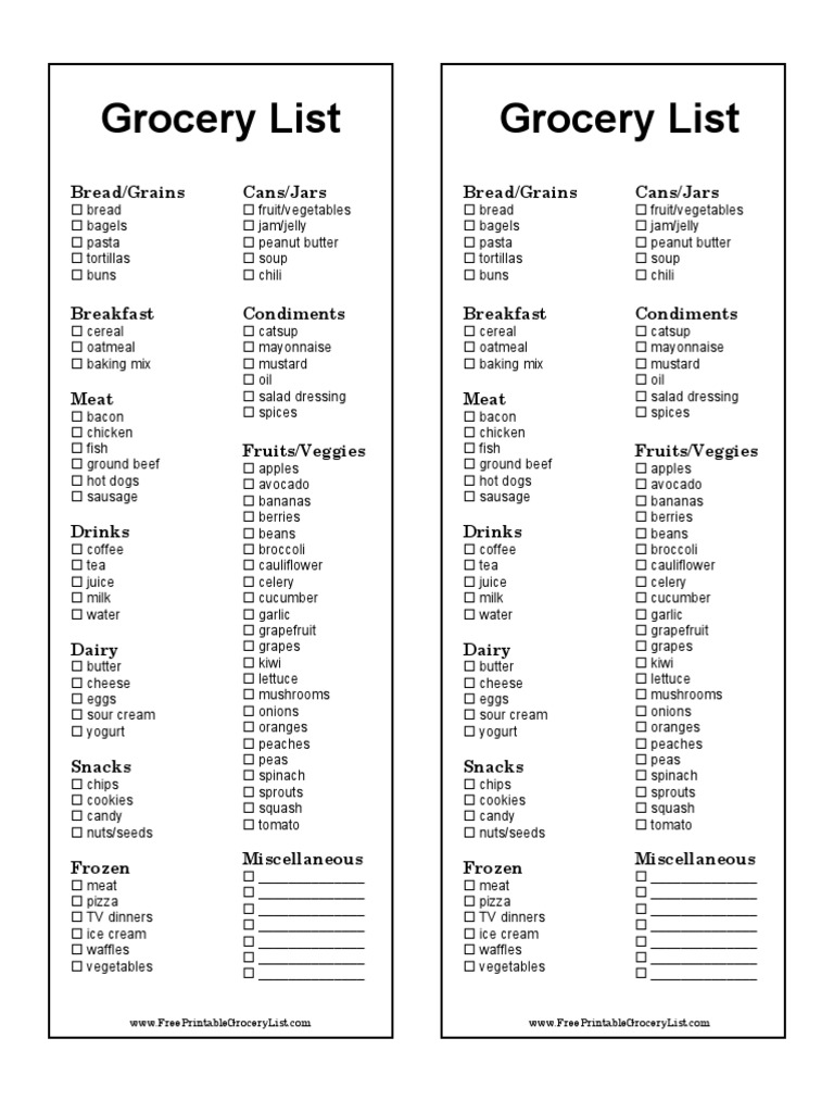 Basic Grocery List | PDF | Food And Drink Preparation | Regional ...