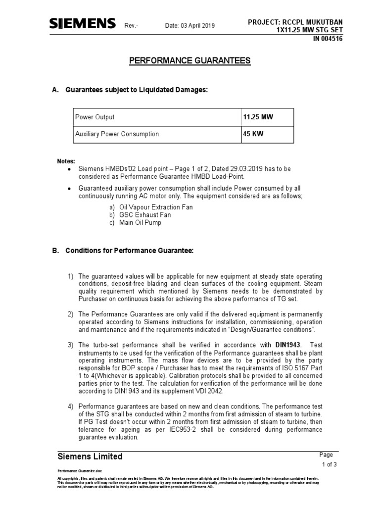 Performance Guarantees: A. Guarantees Subject To Liquidated Damages ...